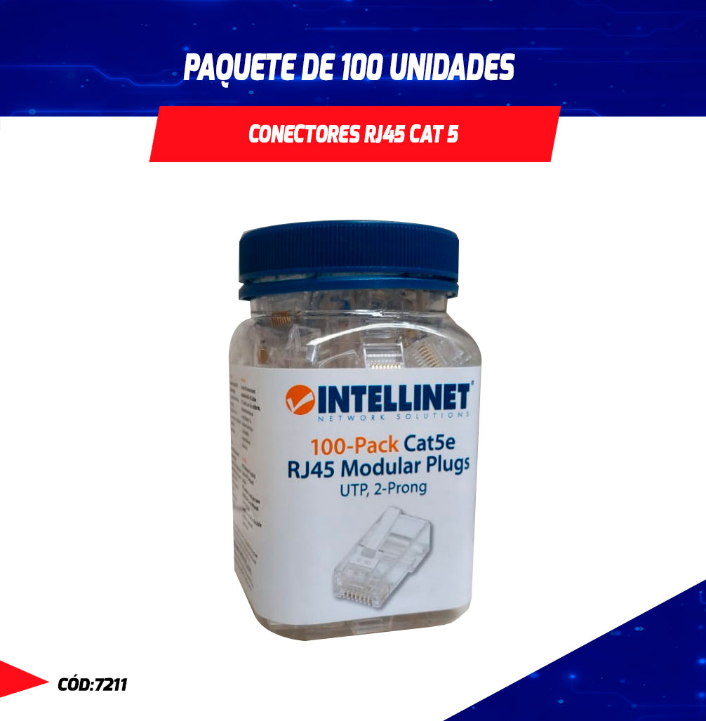 PAQUETE DE 100 UNIDADES DE CONECTORES RJ45 CAT 5 - PC Soluciones Integrales