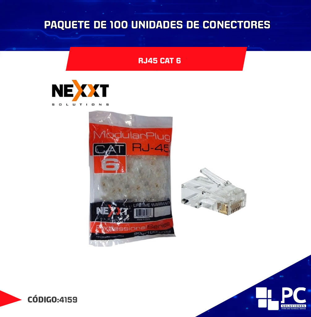 PAQUETE DE 100 UNIDADES DE CONECTORES RJ45 CAT 6 - PC Soluciones Integrales