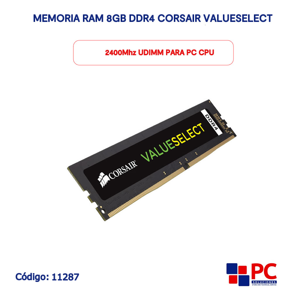 Memoria Ram 8Gb Ddr4 2400Mhz Corsair Valueselect Udimm Para Pc Cpu - PC ...
