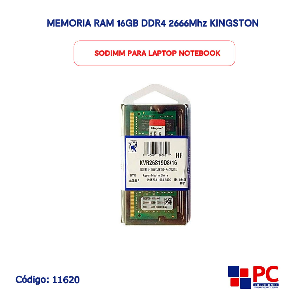 Memoria Ram 16Gb Ddr4 2666Mhz Kingston Sodimm Cl19 260-Pin 1.2V Non-Ecc Para Laptop Notebook ...