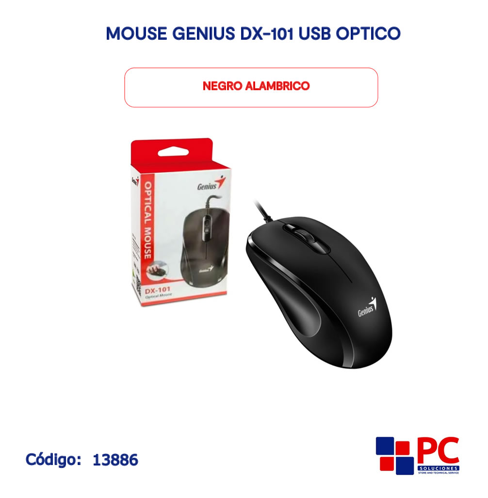 MOUSE GENIUS DX-101 USB OPTICO NEGRO ALAMBRICO - PC Soluciones Integrales